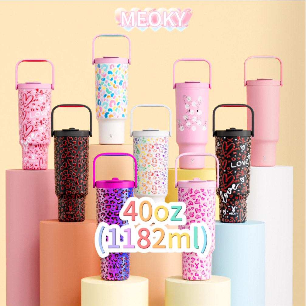 Meoky 40oz Tumbler with Handle and Straw, Insulated Water Bottle ...