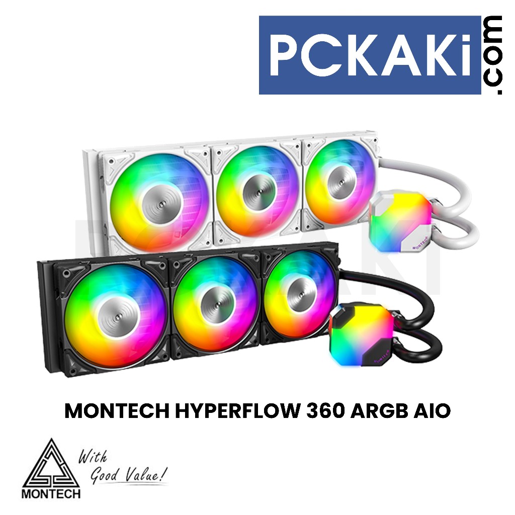 MONTECH HYPERFLOW 360 ARGB AIO CPU LIQUID COOLER BLACK / WHITE EK ...