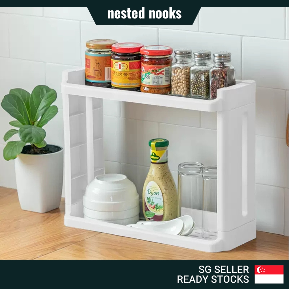 Slim Compact 2 Layer Kitchen Spices Condiments Storage Rack, 2 Tier ...
