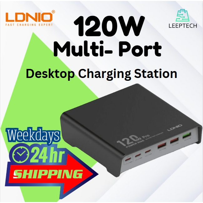 LDNIO Q605 PD120W Multi-ports Desktop Charging Station Super Fast Desktop Charger Support Laptop ...