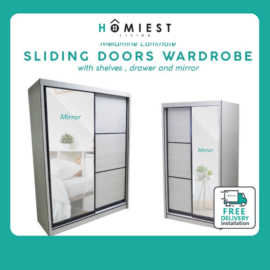 [HOMIEST] TIA Melamine Half mirror Sliding Wardrobe in 4ft / 5ft ...