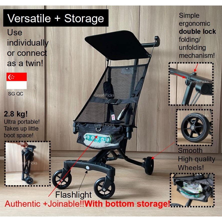 Light weight foldable joinable cabin size black cool baby stroller 2 ...