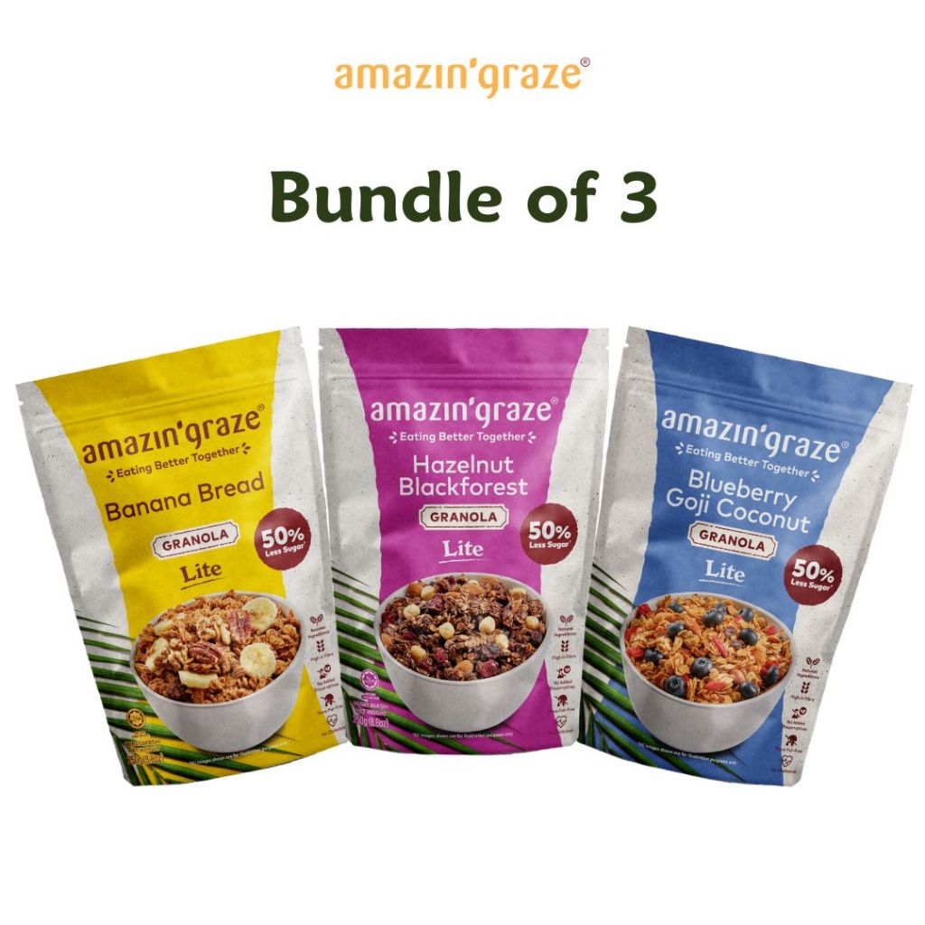 [NEW—Bundle of 3] Amazin' Graze Less Sugar Granola Lite 250g | Shopee ...