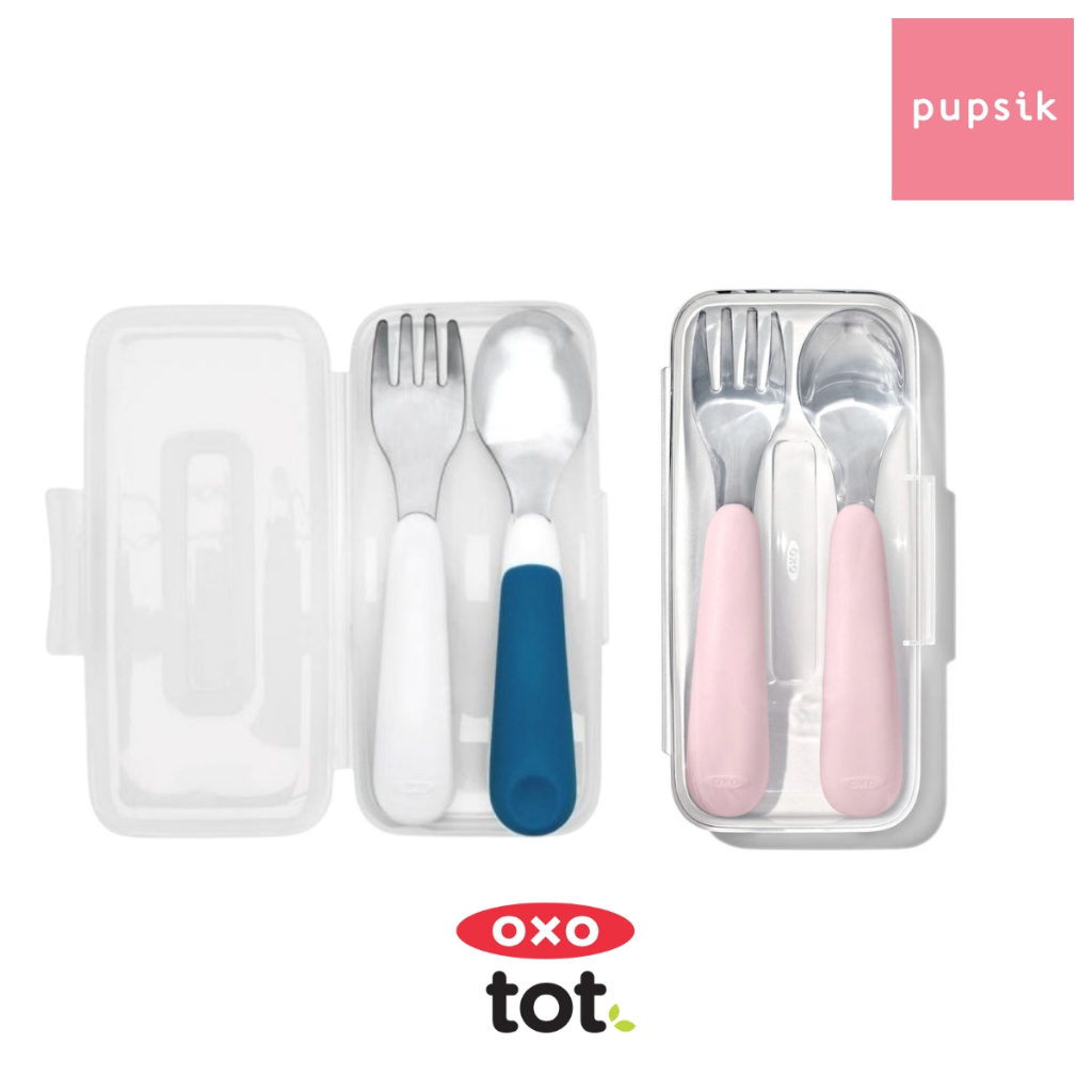 OXO Tot On-the-Go Fork and Spoon Set with Travel Case (4 Colours) | Shopee Singapore
