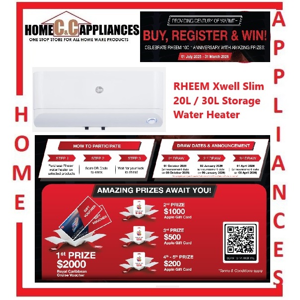 RHEEM Xwell Slim XS 20L / 30L Classic Plus Electric Storage Water ...