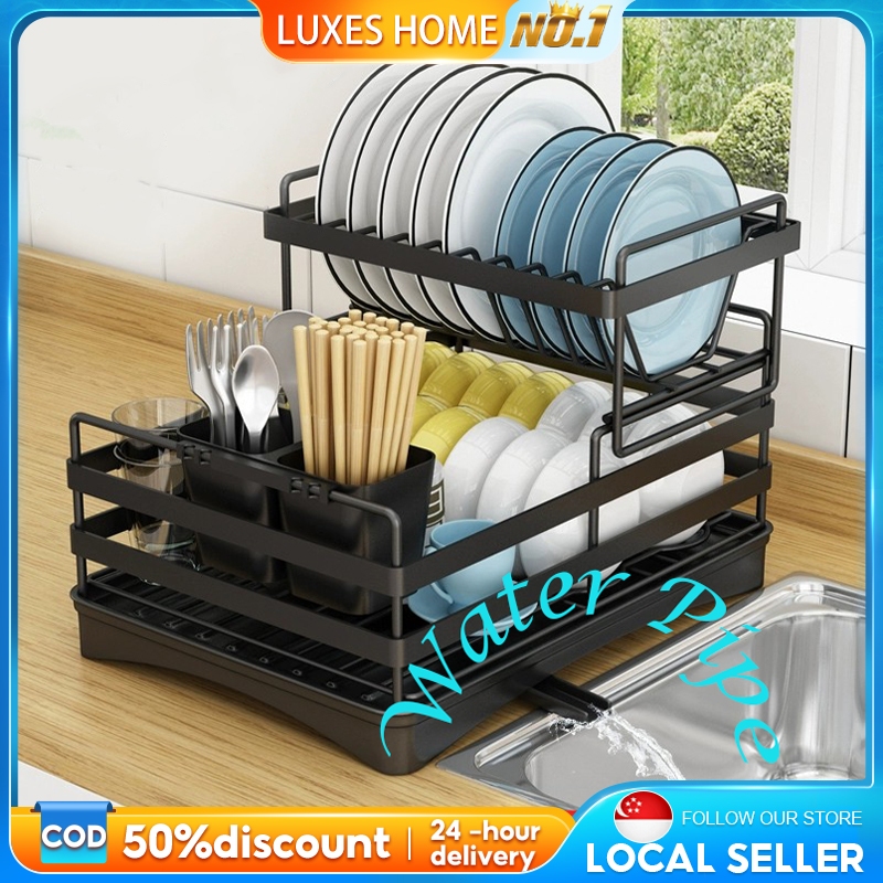 Kitchen Dish Drainer Rack Kitchen Storage Rack with Tray Spoon & Forks ...