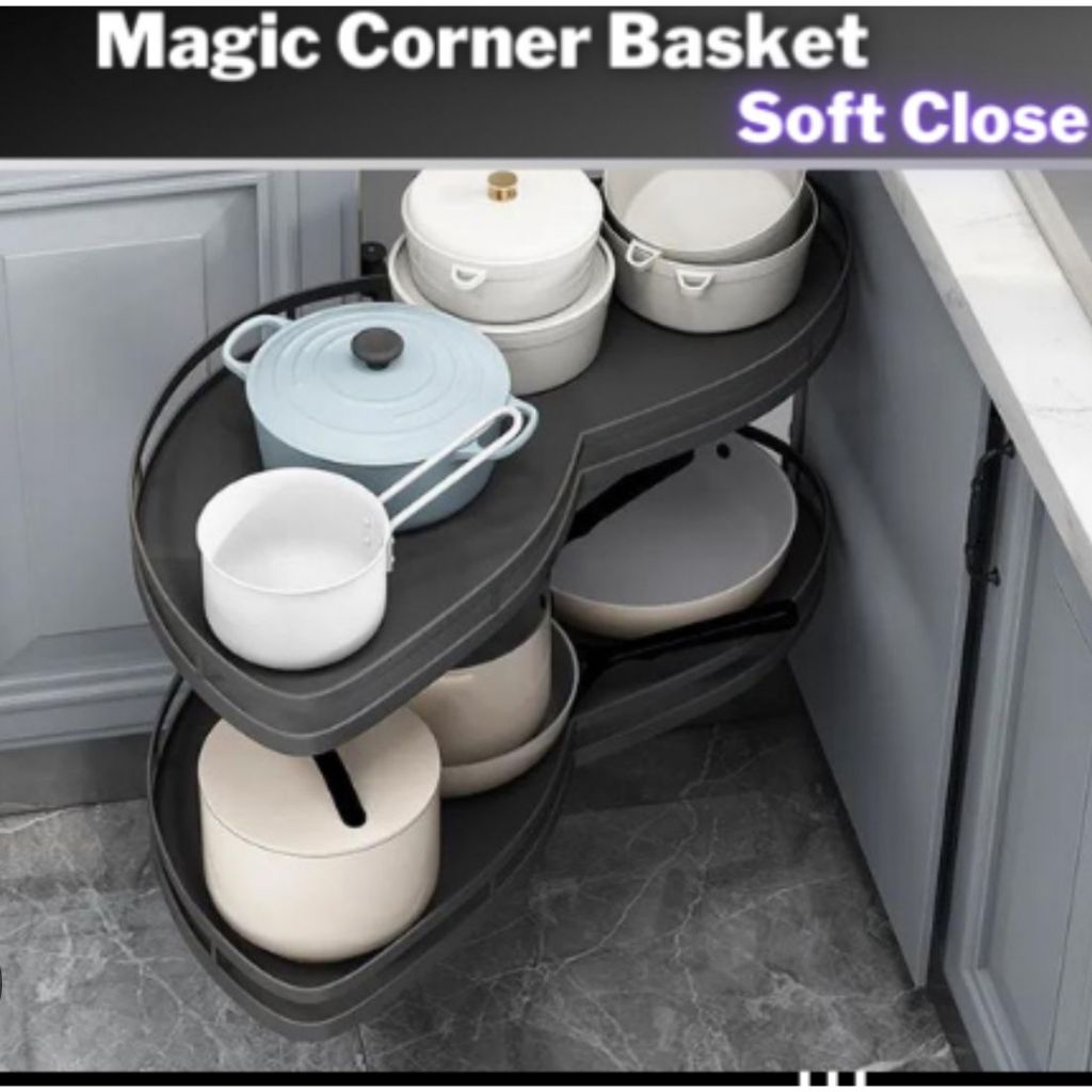 180 Degree Nano grey coating Soft Closing Magic Corner kitchen Cabinet Swivel Basket left right ...