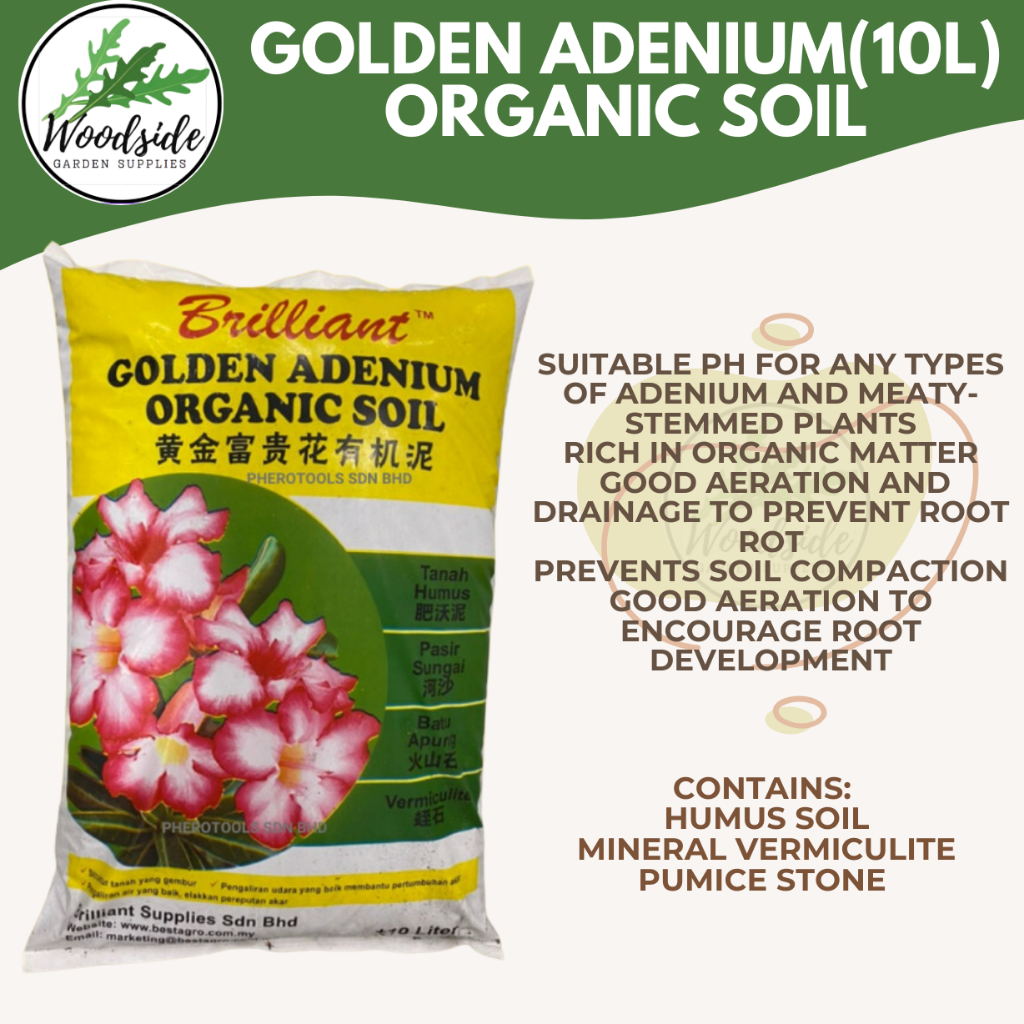 Brilliant Golden Adenium Organic Soil (10L bag~6-7kg) Suitable pH for ...