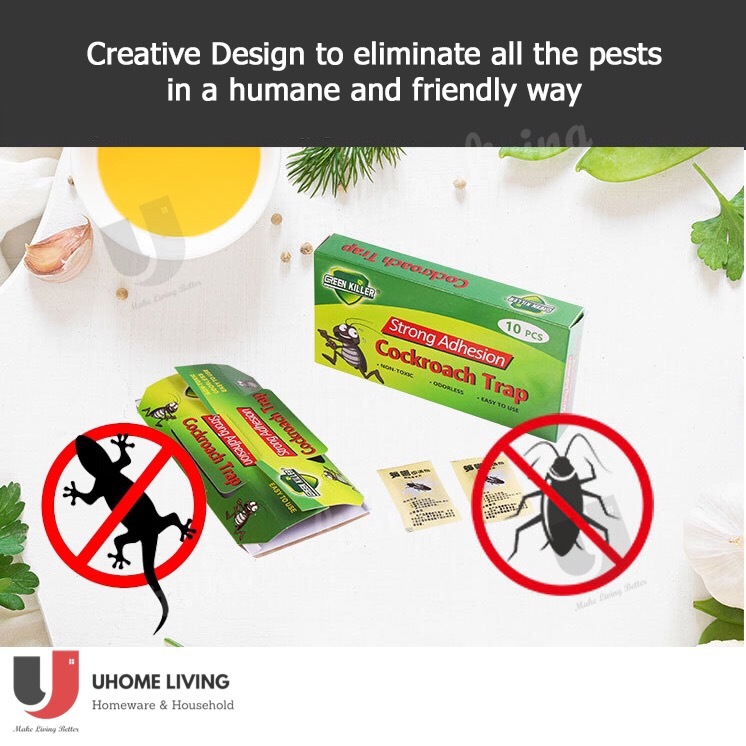 [Local Seller] 10 Pcs/Pack Green Killer Cockroach Trap Lizard Trap with ...