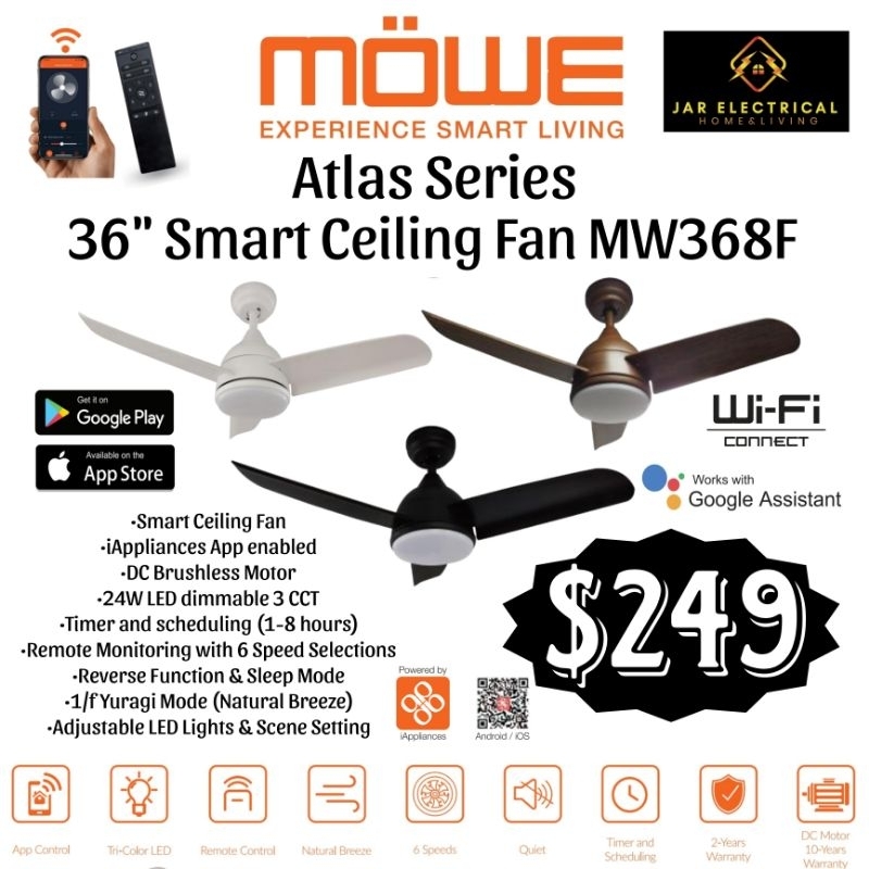 [SG SELLER, INSTALLATION PROMO] MOWE 36" SMART CEILING FAN MW368F ATLAS ...