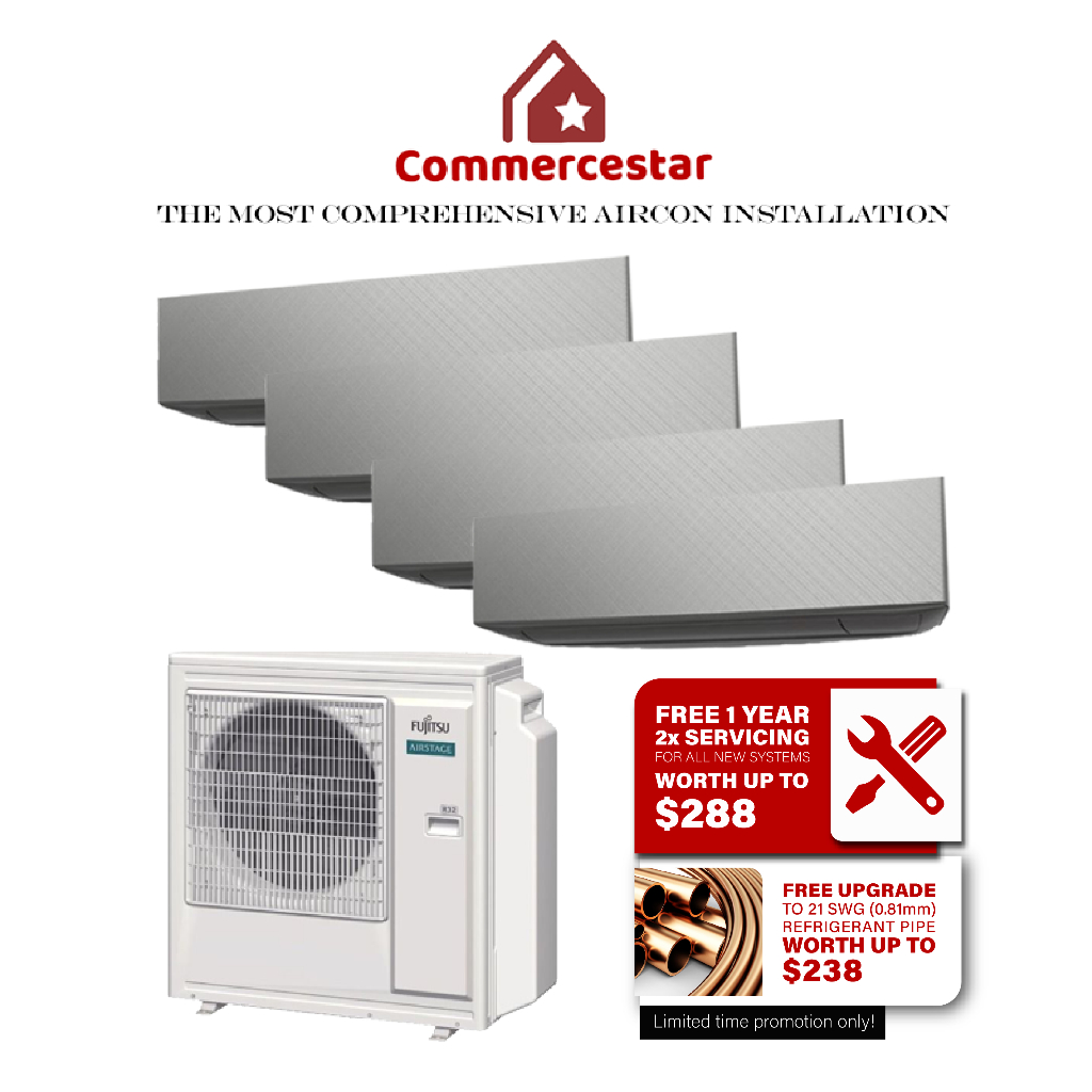 FUJITSU LATEST AIRSTAGE R32 DESIGNER TYPE NEW SYSTEM 4- FREE 5 YEARS ...