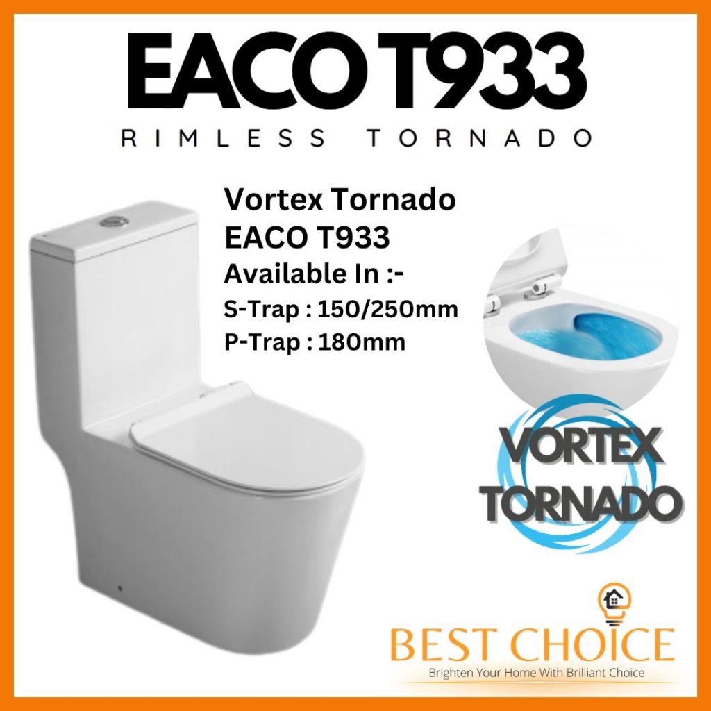 (CLIMATE VOUCHER) Free Delivery EACO T933 Tornado Flush Rimless toilet ...