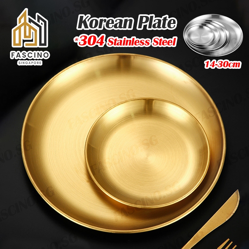 【SG】20-30cm 304 Stainless Steel Plate Round Metal Serving Plate Golden ...