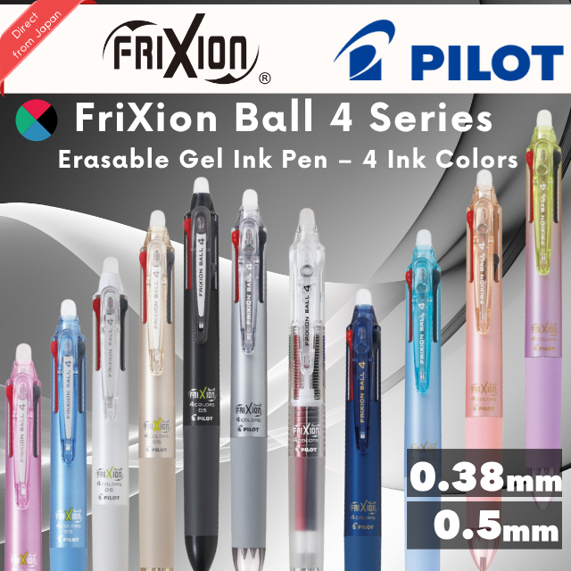PILOT FriXion Ball 4 Color Erasable Pen | 0.38mm / 0.5mm | Made in ...