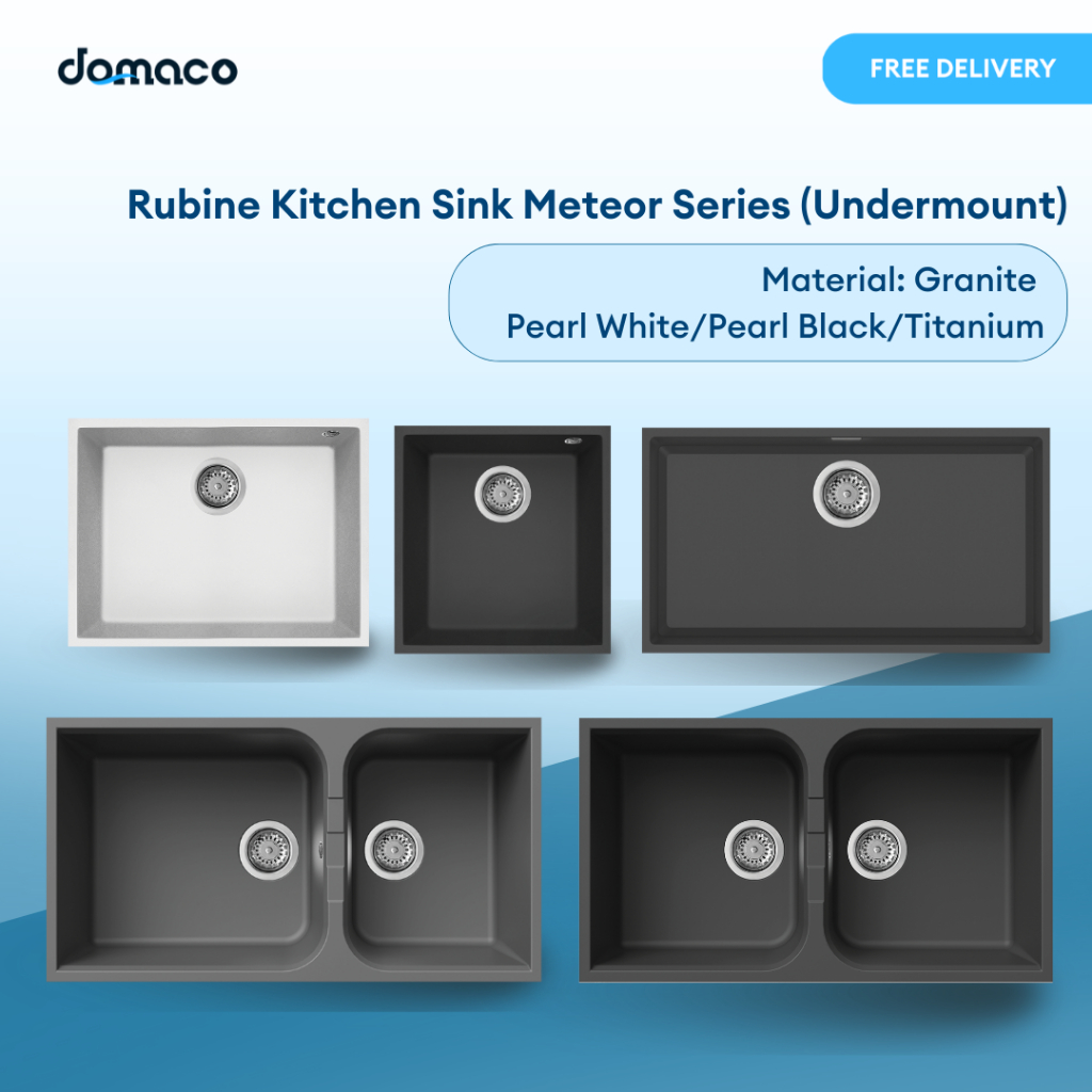 Rubine Meteor Series Kitchen Sink (Pearl White/Pearl Black/Titanium ...