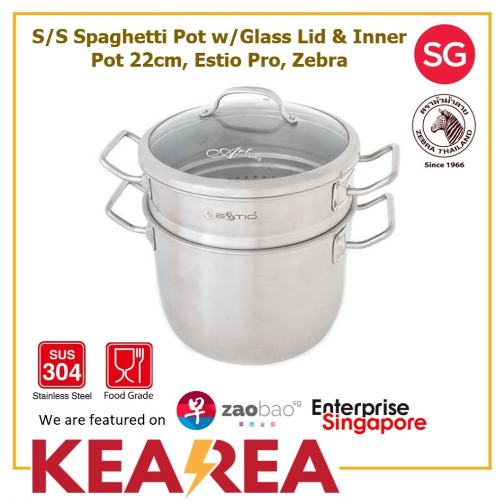 Zebra Estio Pro Stainless Steel Spaghetti Pot With /Glass Lid & Inner ...