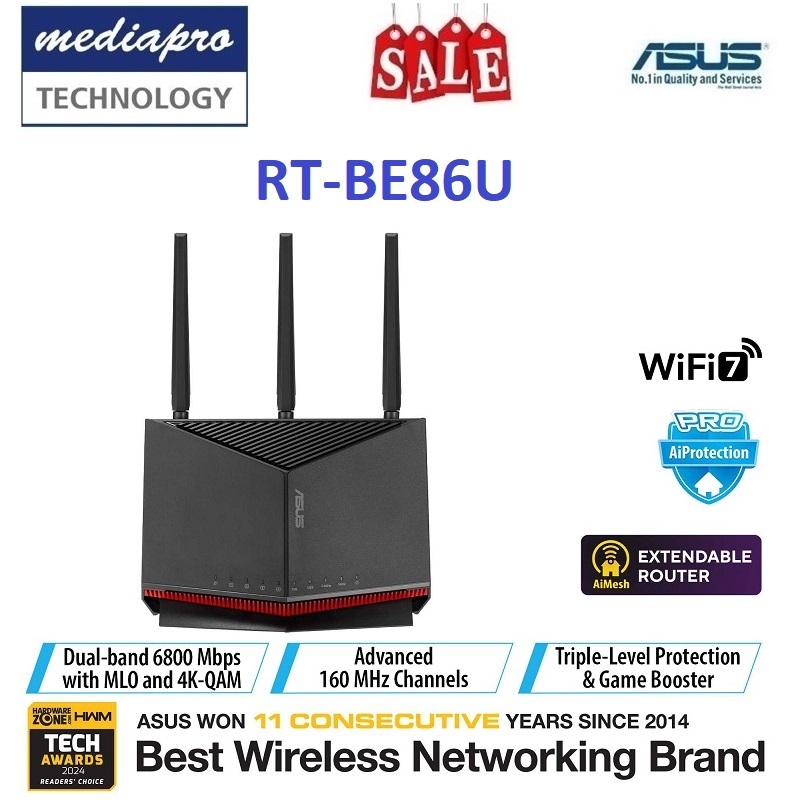 ASUS RT-BE86U BE6800 Dual-band WiFi 7 Router , supports Multi-link ...
