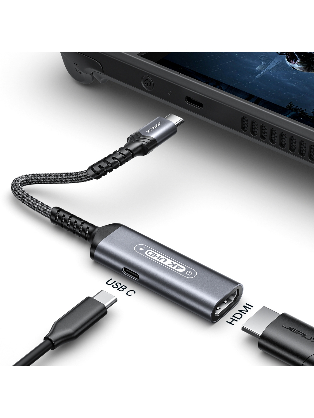 JSAUX Steam Deck 2-IN-1 USB-C to HDMI Adapter Charger 4K60Hz ROG Ally X ...
