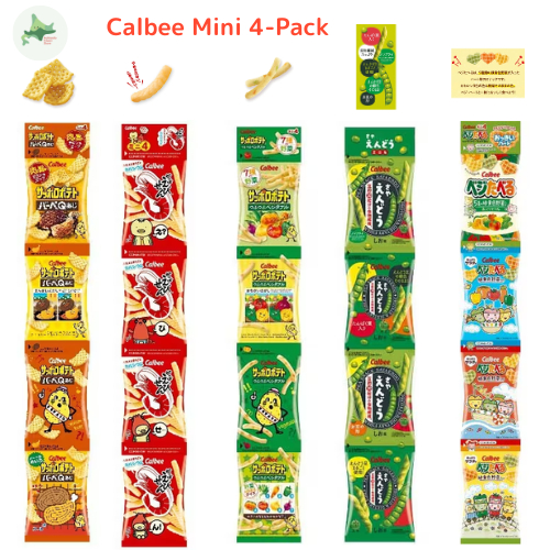"Calbee Mini 4-Pack: Sapporo Potato BBQ Flavor (4 packs × 9g), Kappa Ebisen (4 packs × 12g ...