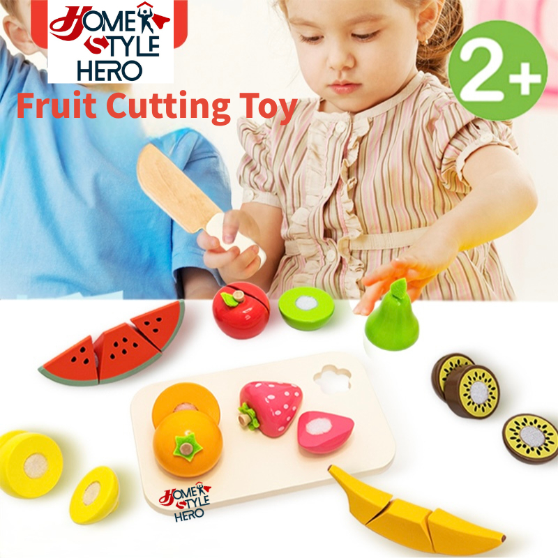 [SG Stock] Wooden Fruit & Vegetable Cutting Toy Set with Velcro Pretend ...