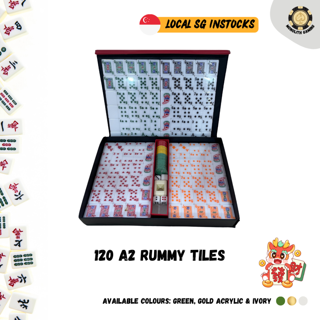 [SG Stock] A2 Rummy Mahjong 120 Tiles Rummy Mahjong Set Mahjong Tiles ...