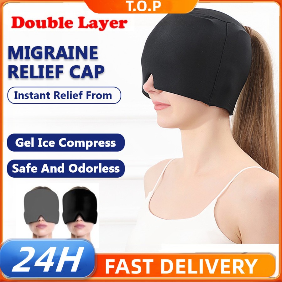 【Double layer】Migraine Relief Cap Gel Reusable Headache Migrain Hat ...