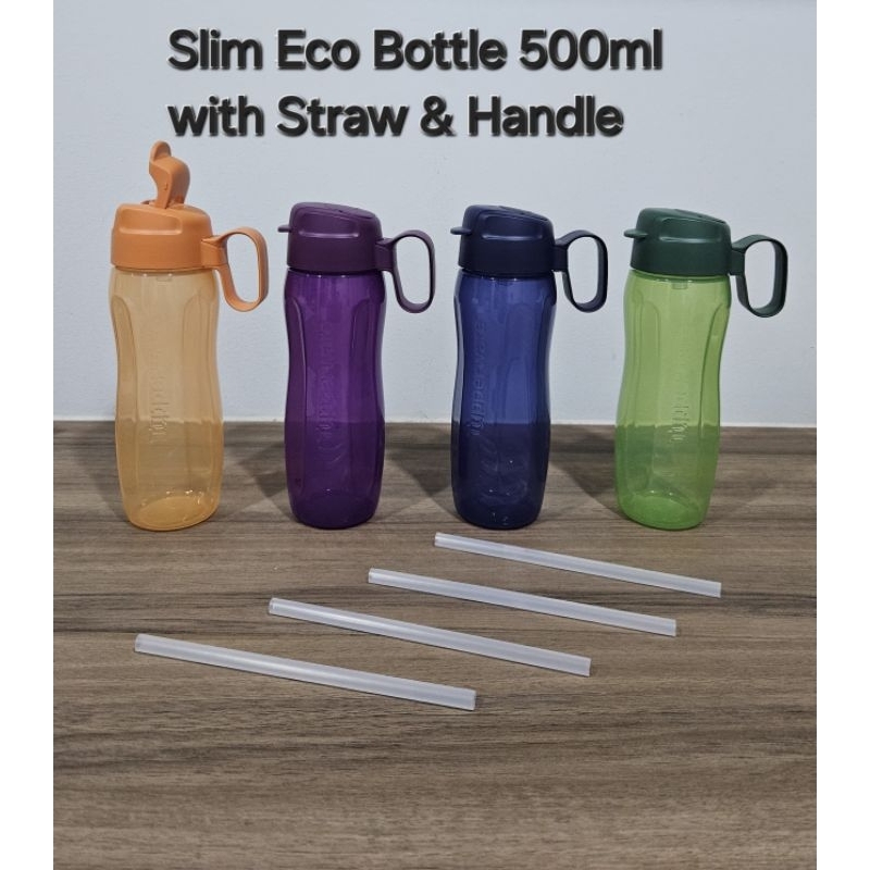 Tupperware Slim Eco Bottle 500ml with Straw & Handle (4)D 6.8 H 21.0 cm ...