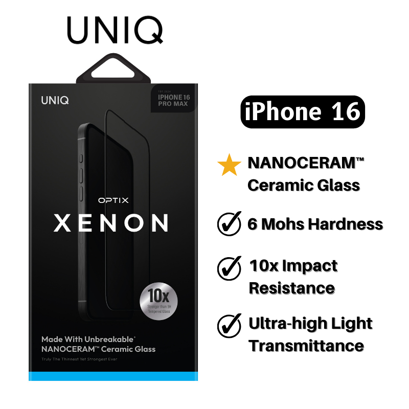 UNIQ Optix Xenon iPhone 16 Pro / Pro Max NANOCERAM Ceramic Glass Screen ...