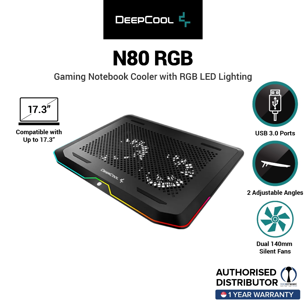 DEEPCOOL N80 RGB Laptop Cooling Pad, 16.7 Million RGB Colors LED, Full ...