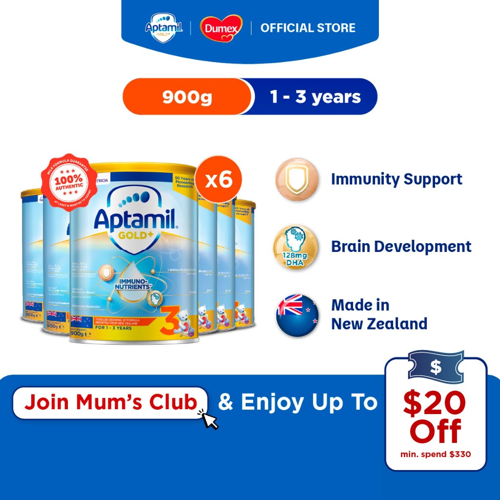 [Bundle of 6] Aptamil Gold+ Immuno-Nutrients Stage 3 Toddler Growing Up Formula Milk Powder 900g ...