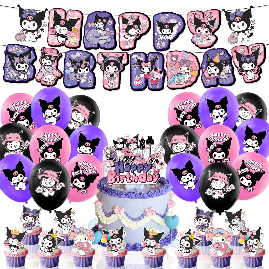 Kuromi's Kawaii Birthday Theme Pack: HBD Banner, Cake Toppers And ...