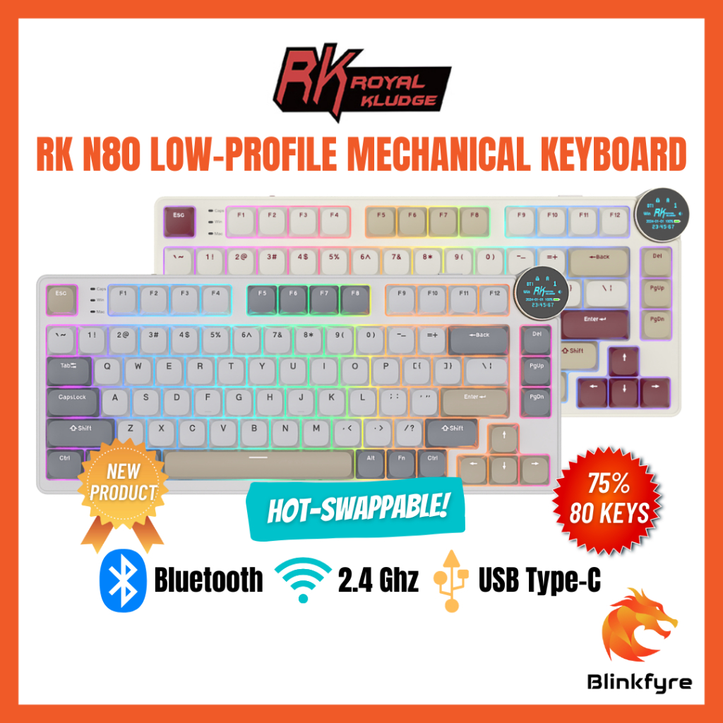 Royal Kludge RK N80 Low Profile Mechanical Keyboard - BT Wireless / RGB ...