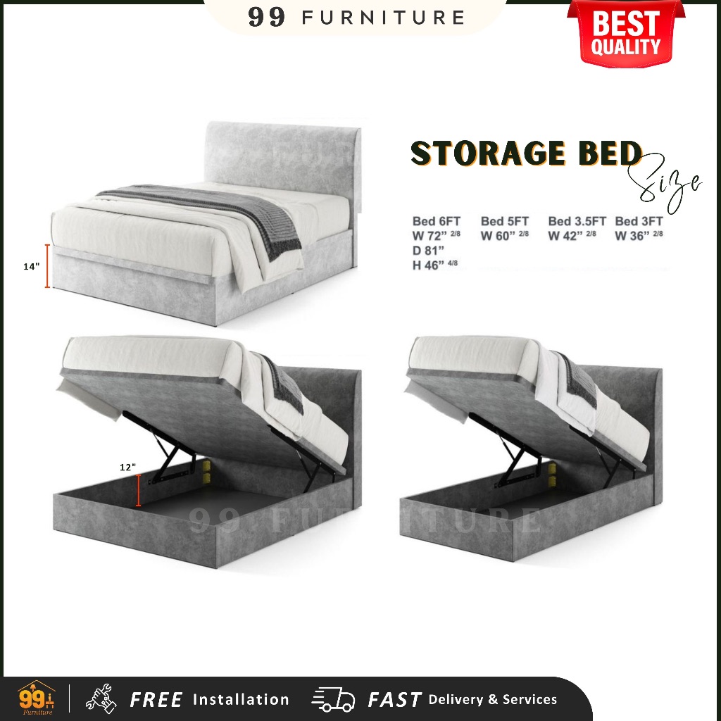 [FREE INSTALL] 99Furniture storage bed with headboard and Depth Storage ...