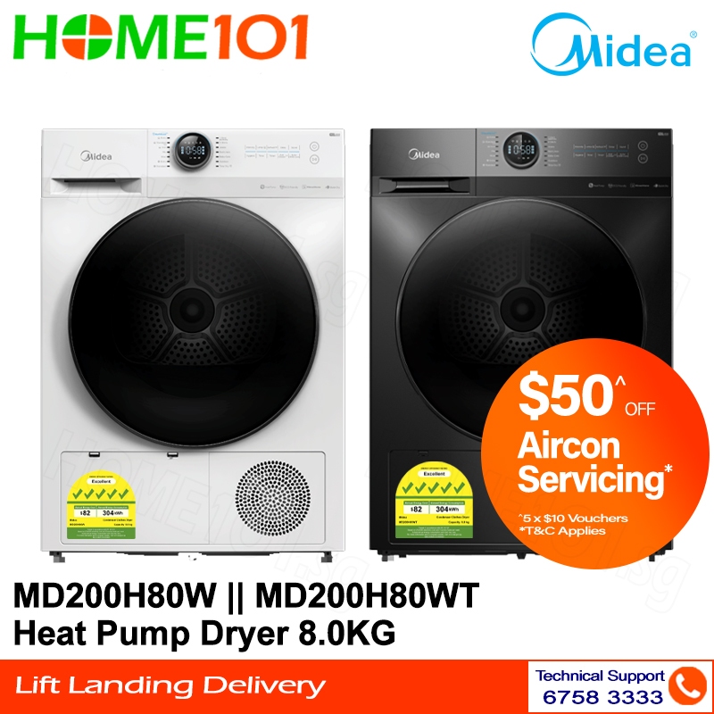 Midea Heat Pump Dryer 8.0KG MD200H80W & MD200H80WT | Shopee Singapore