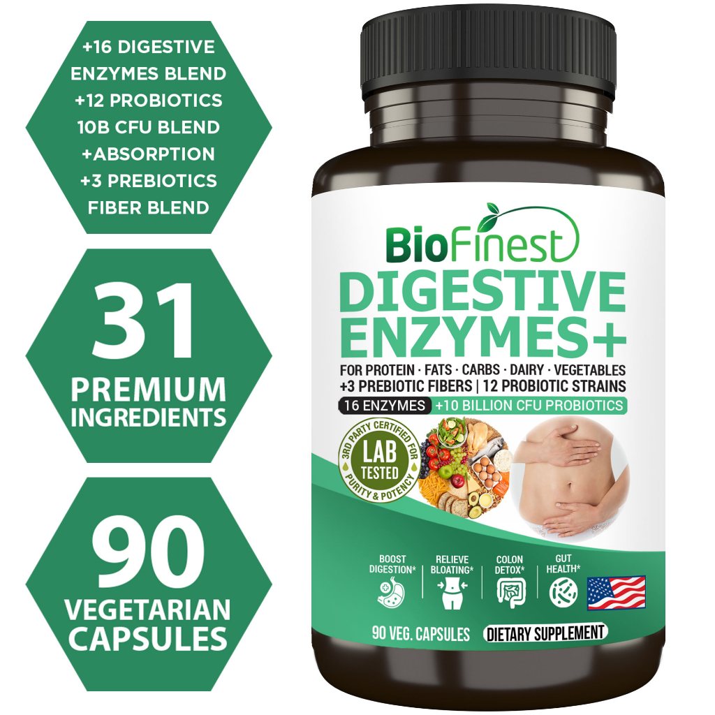 Biofinest Digestive Enzymes Supplement - 3 Prebiotics 12 Probiotics ...