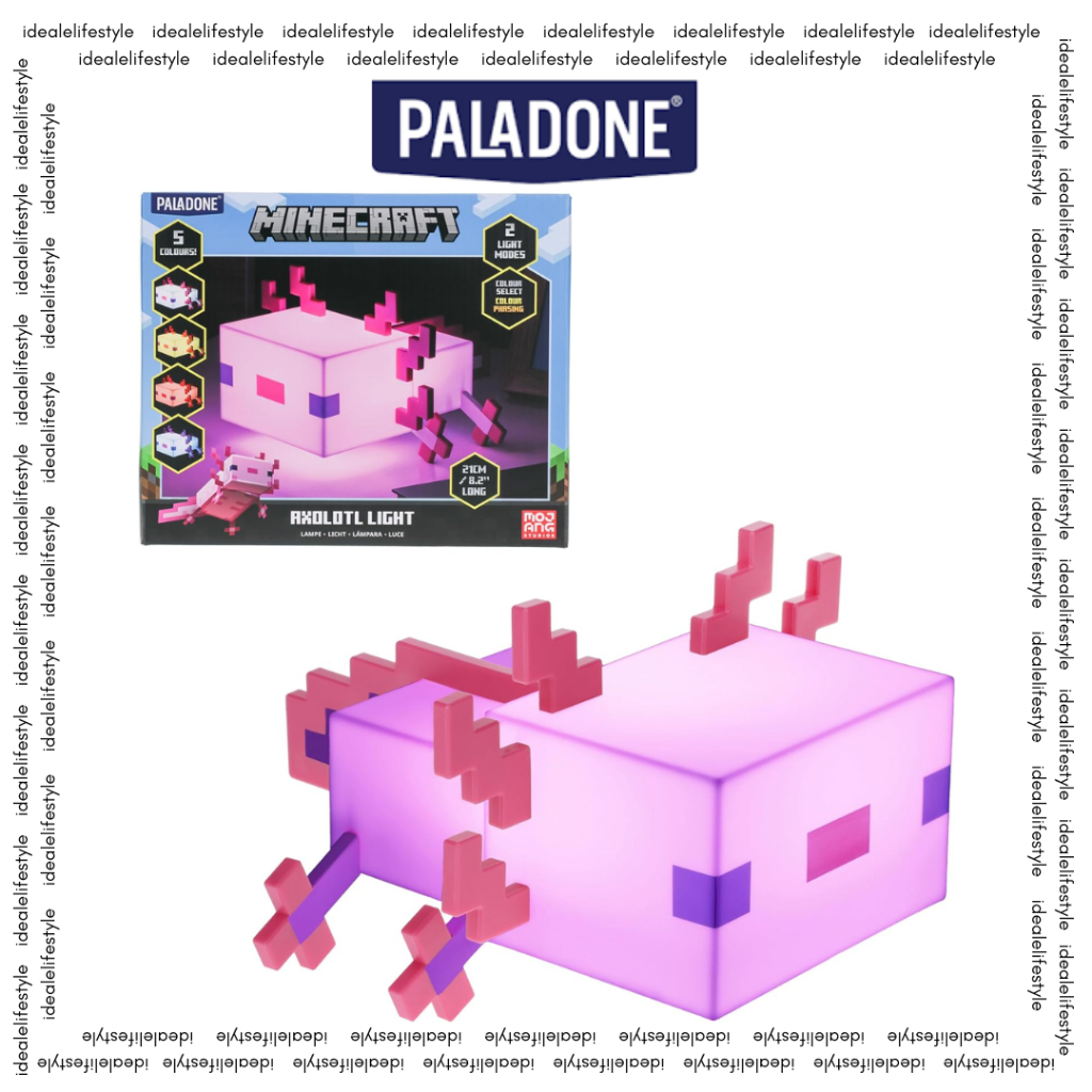 Paladone Minecraft Axolotl Light, Five Color Modes, Minecraft Lamp to ...