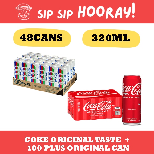 Coke Original Taste -Less Sugar(24 x 320ml)+100Plus Original Can(24 x ...
