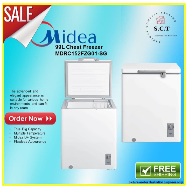 MIDEA MDRC152FZG01-SG 99L CHEST FREEZER | Shopee Singapore