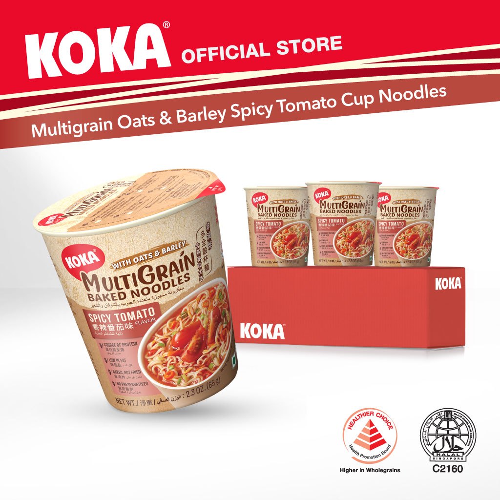 KOKA Multigrain Oats & Barley - Spicy Tomato Cup Noodles (4 Cups x 65g ...