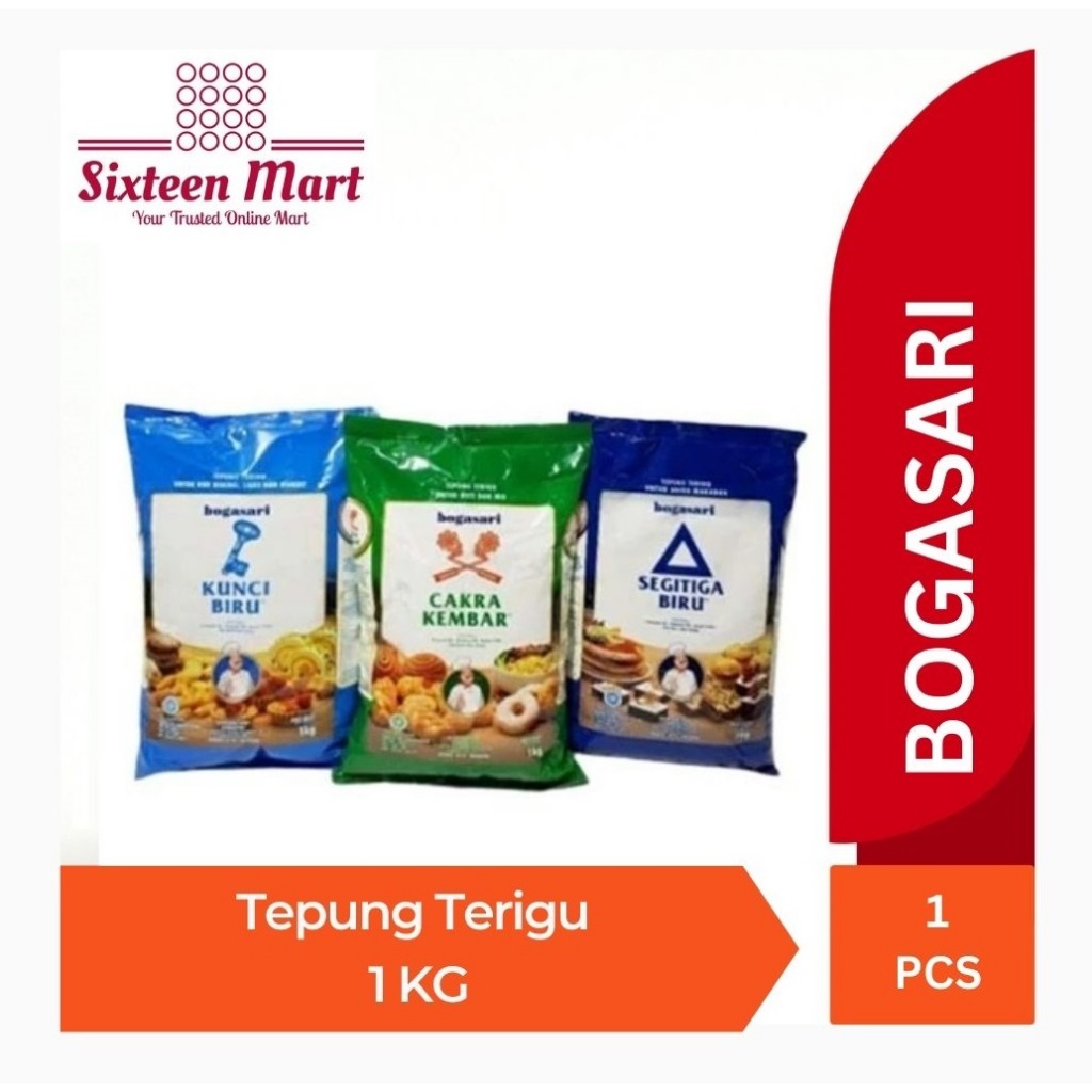 BOGASARI Tepung Terigu Segitiga Biru, Kunci Biru, Cakra Kembar 1 KG (SG) | Shopee Singapore