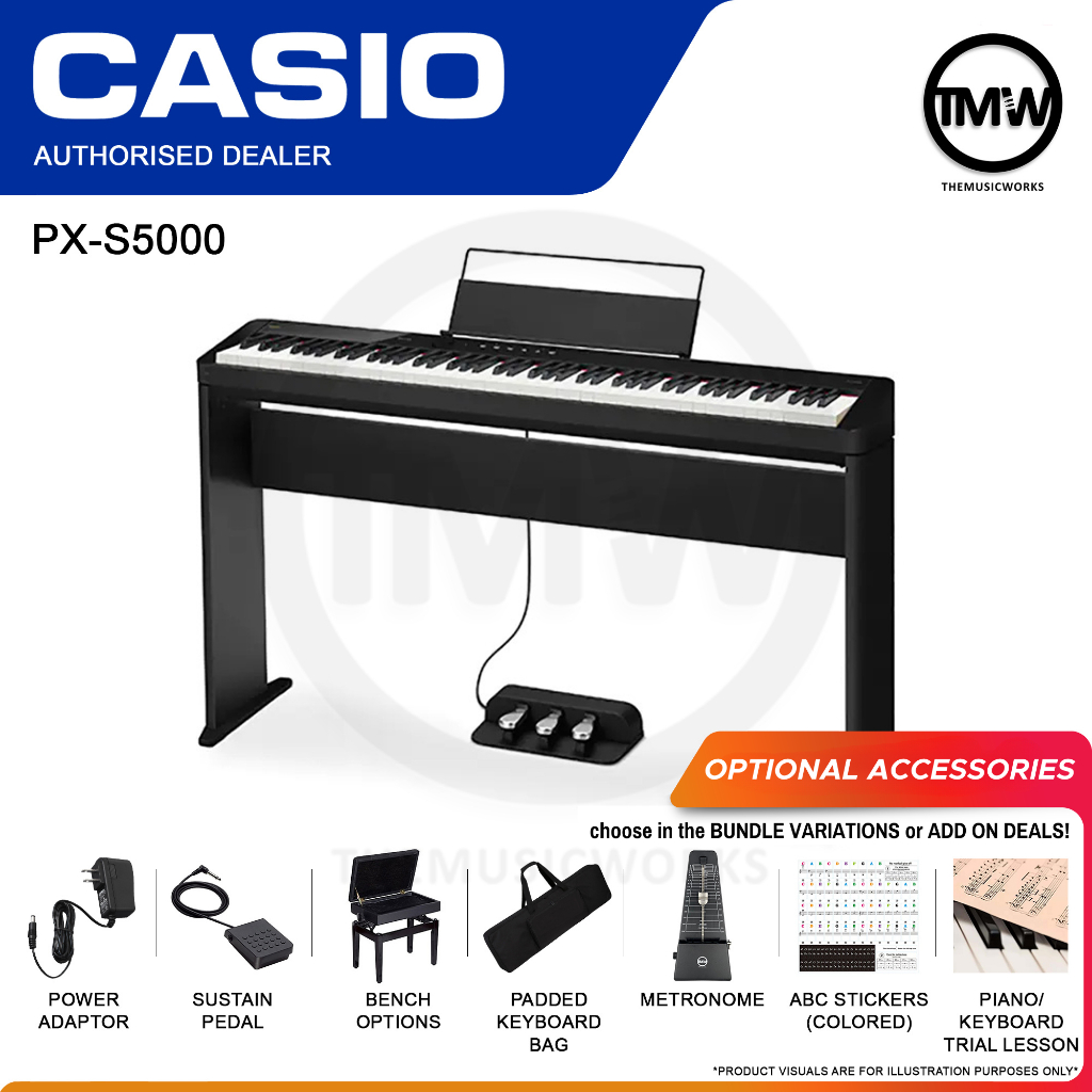Casio PX-S5000 Digital Piano Privia Weighted 88 Keys Portable Bluetooth ...