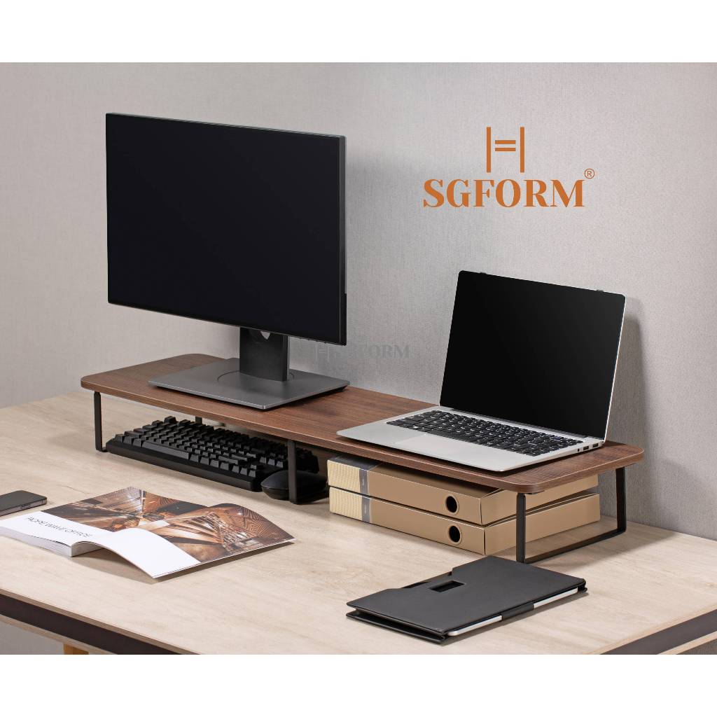 SGFORM Extra Long Monitor Riser Stand, Wood & Steel Desktop, Ergonomic ...