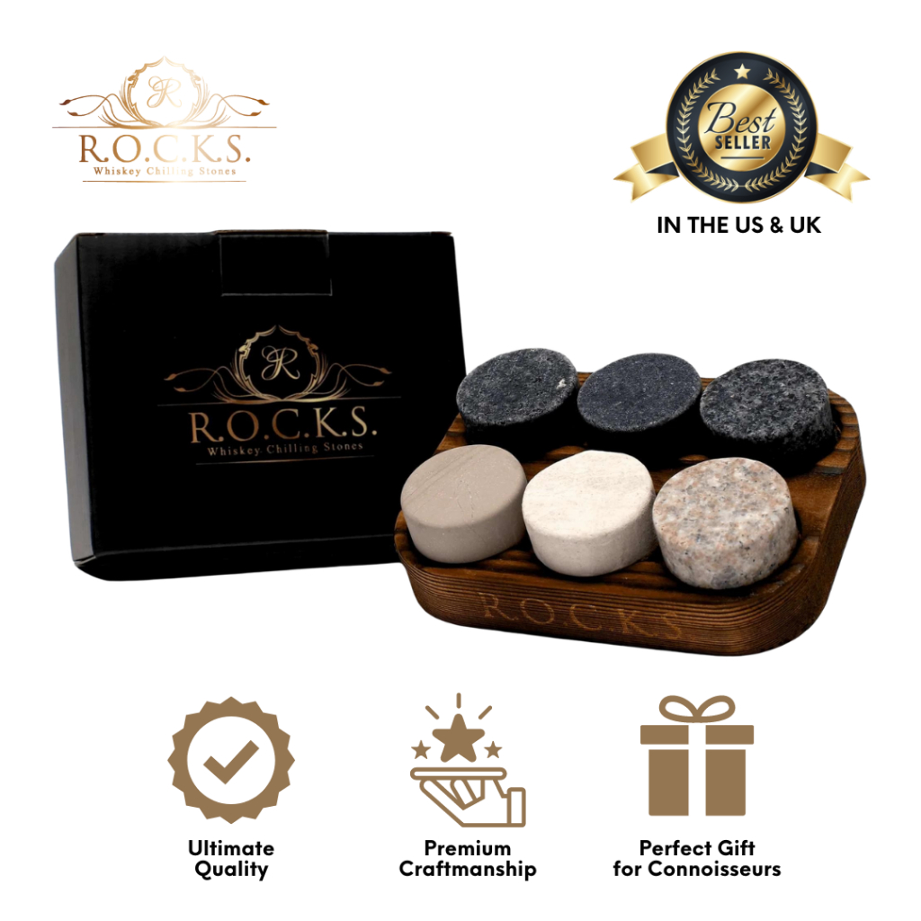 R.O.C.K.S Whiskey Rocks - Set of 6 Reusable Granite Chilling Stones ...