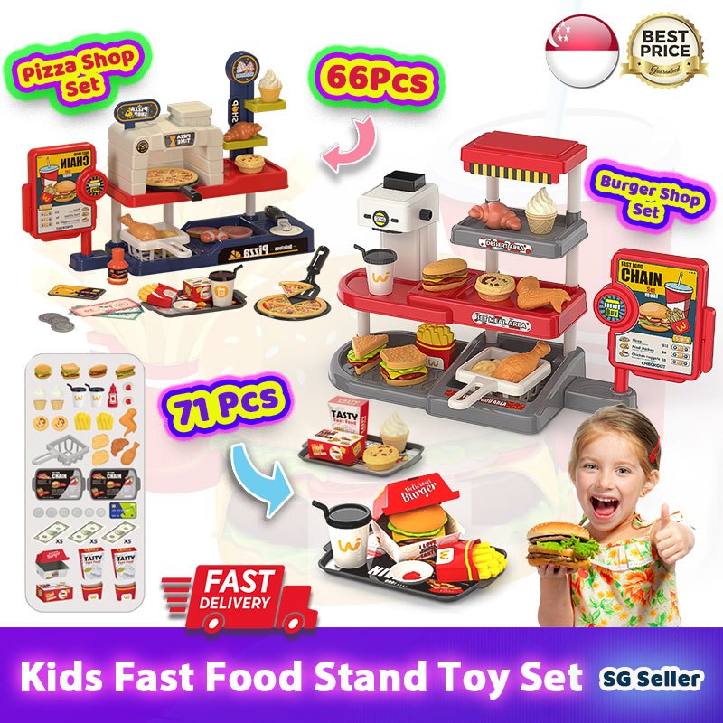 【SG Stock】71Pcs/66Pcs Mini Fast Food Chain/Pizza Shop/Burger Shop★Kids ...