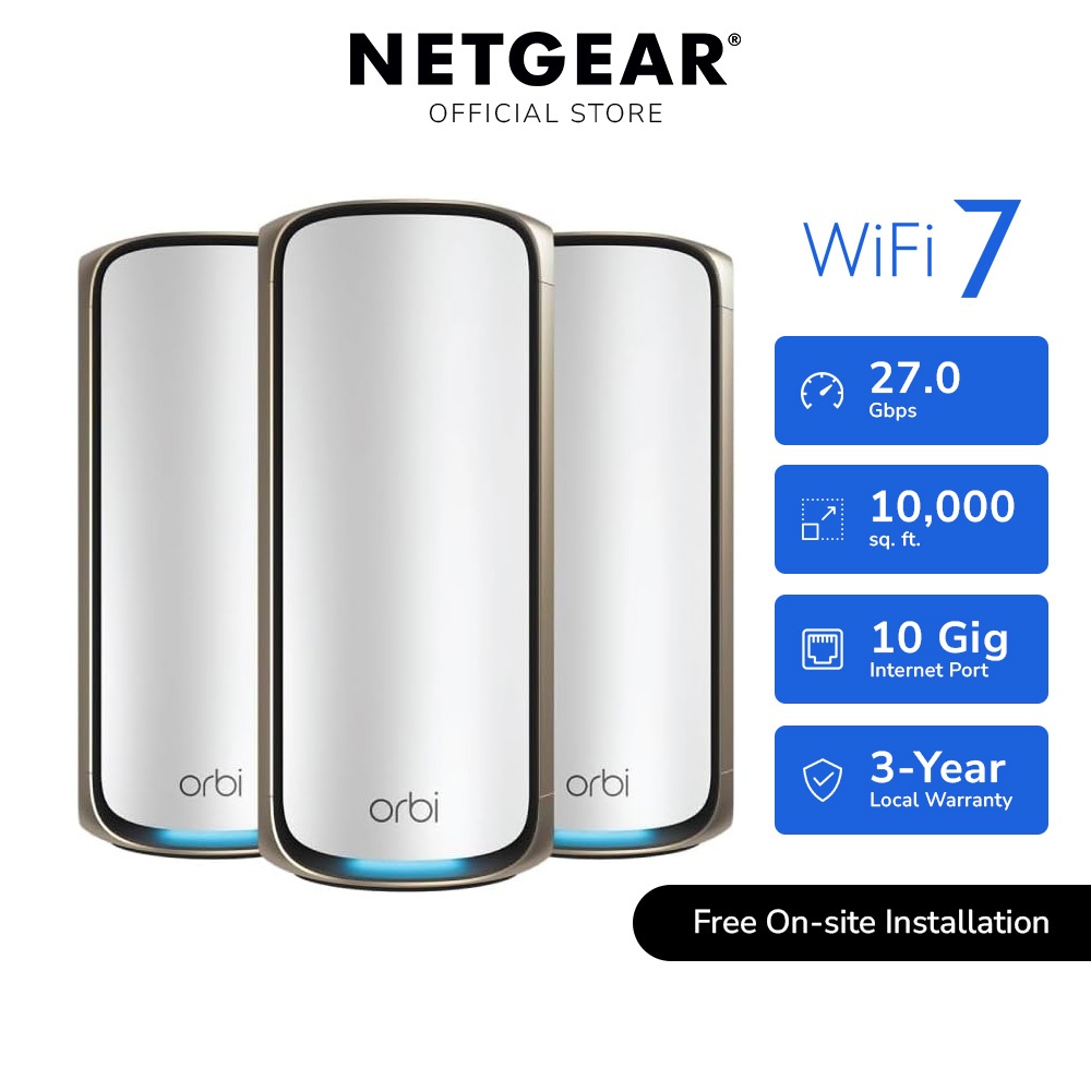 NETGEAR Orbi 970 (RBE973S) WiFi 7 Mesh System: 3-Pack, Quad-Band, Up to ...
