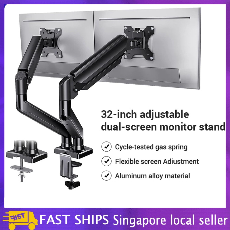 32-inch adjustable dual-screen monitor stand with 360° rotatable screen ...