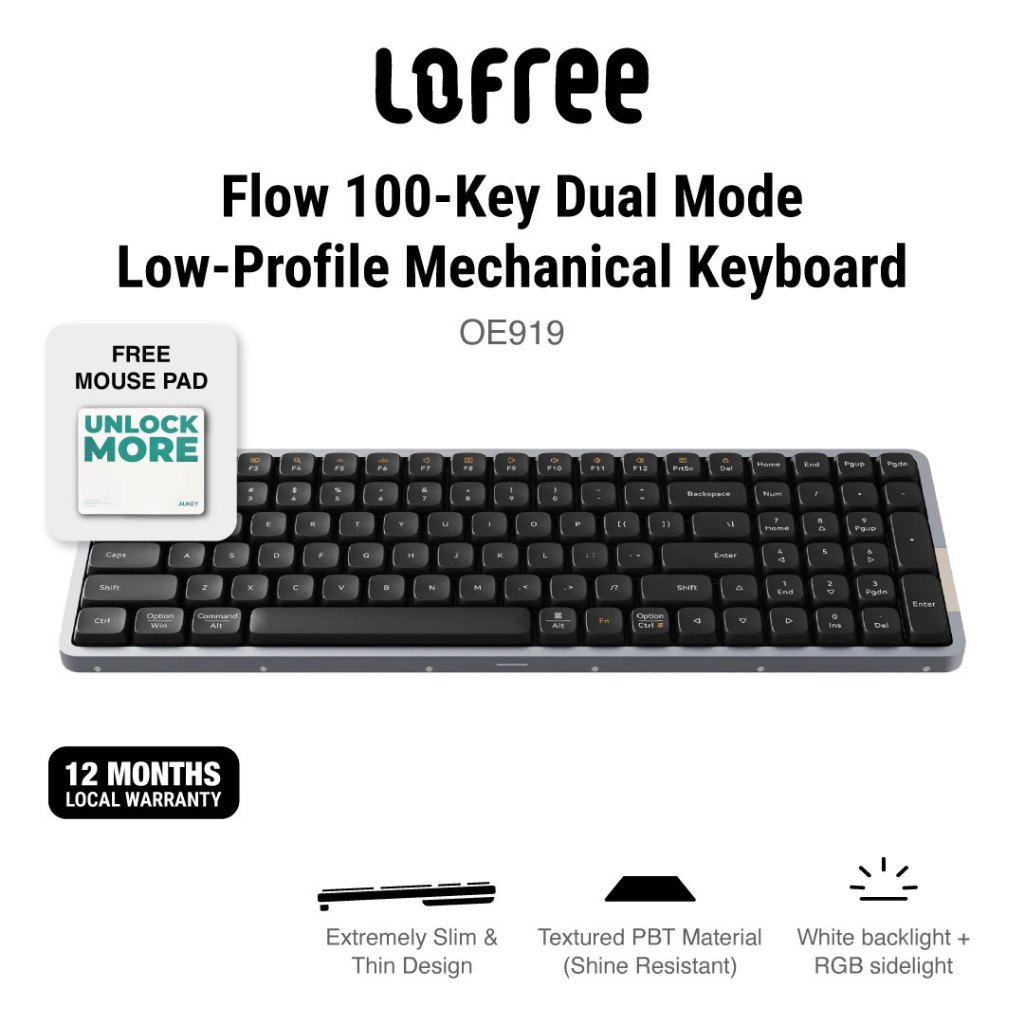 Lofree OE919 Flow 100-Key Dual Mode Low-Profile Mechanical Keyboard ...