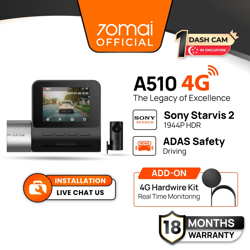 70mai A510 Dash Cam Dual Vision Car Recorder GPS ADAS 4G Remote Live ...