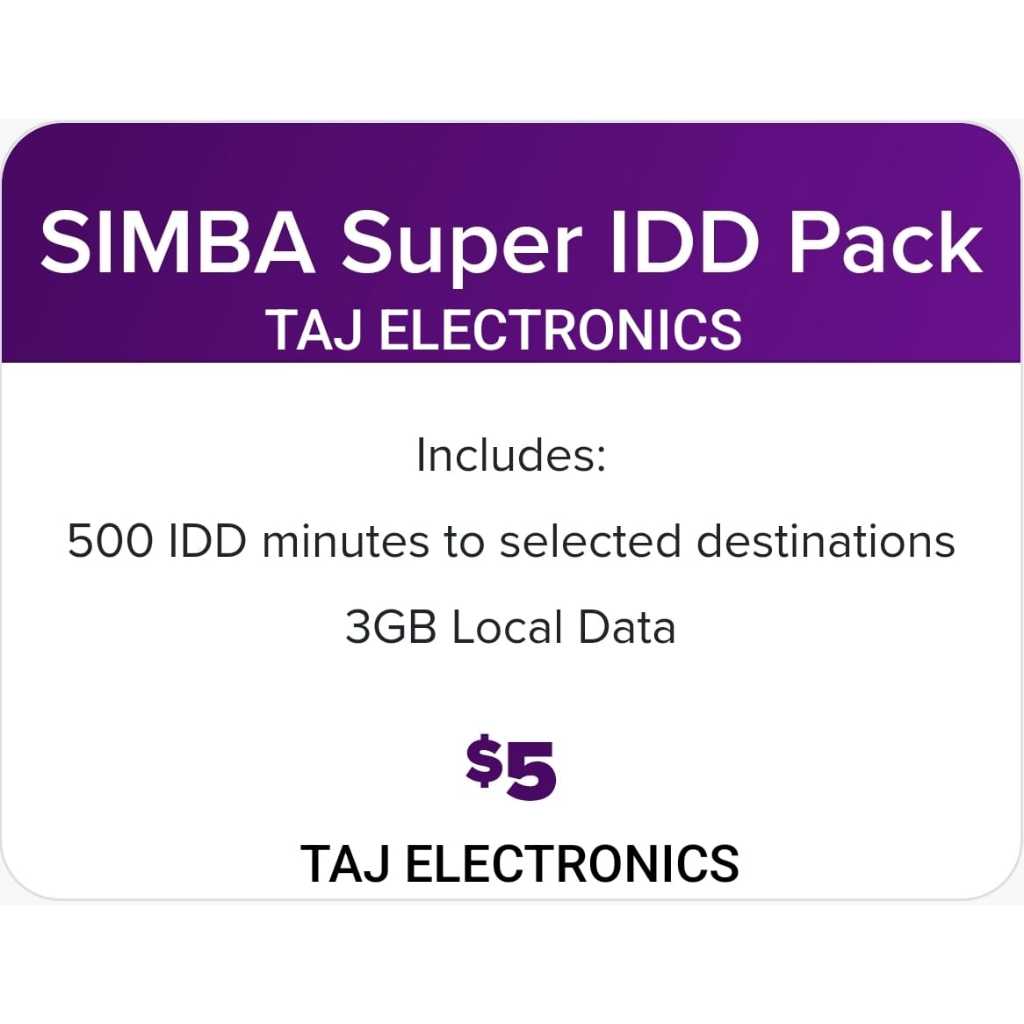 TPG / Simba $5 Super IDD Pack – 30-Day International Call Top-Up ...