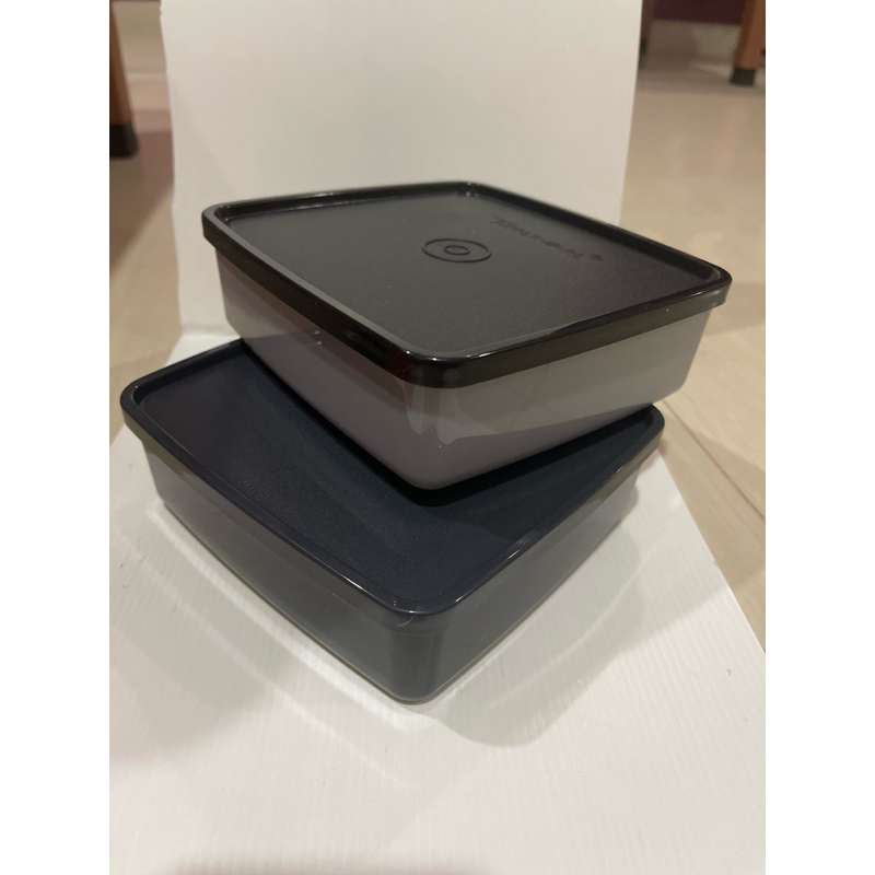 tupperware black & Grey Large Square Away container 620ml Black And ...